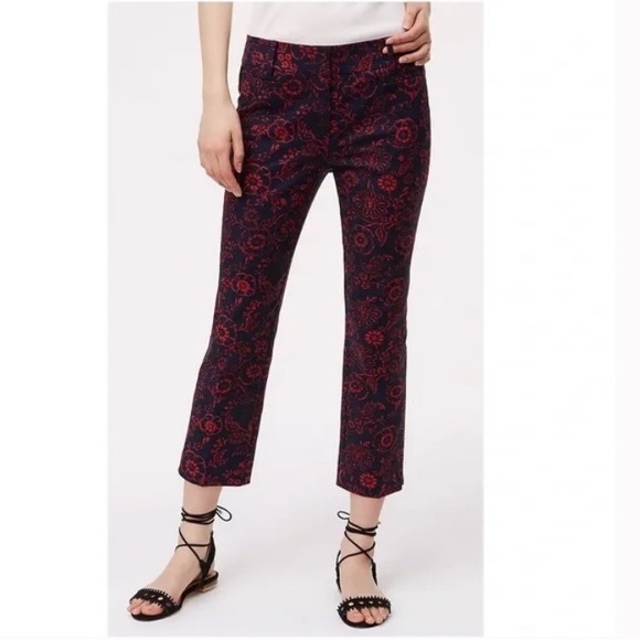 LOFT | Pants & Jumpsuits | Loft Riviera Cropped Red And Navy Floral ...